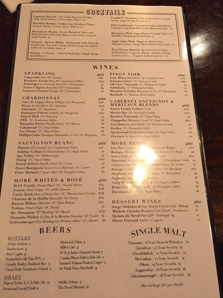 Menu at Eliza Restaurant, Baton Rouge