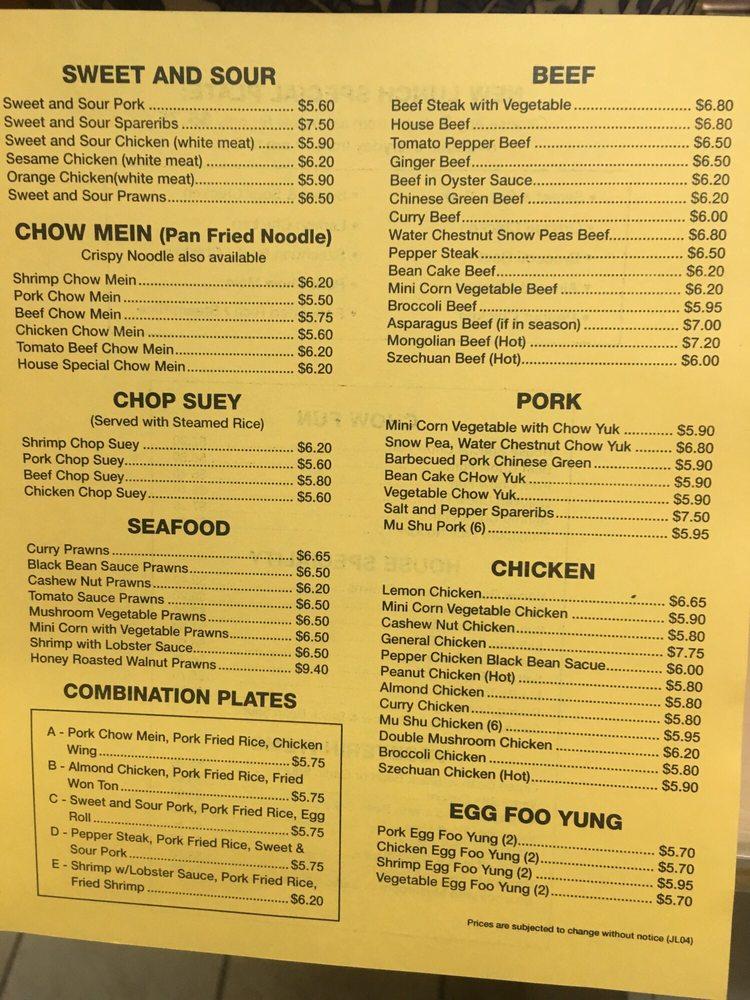 Menu at Kowloon Kitchen Take Out restaurant, San Jose