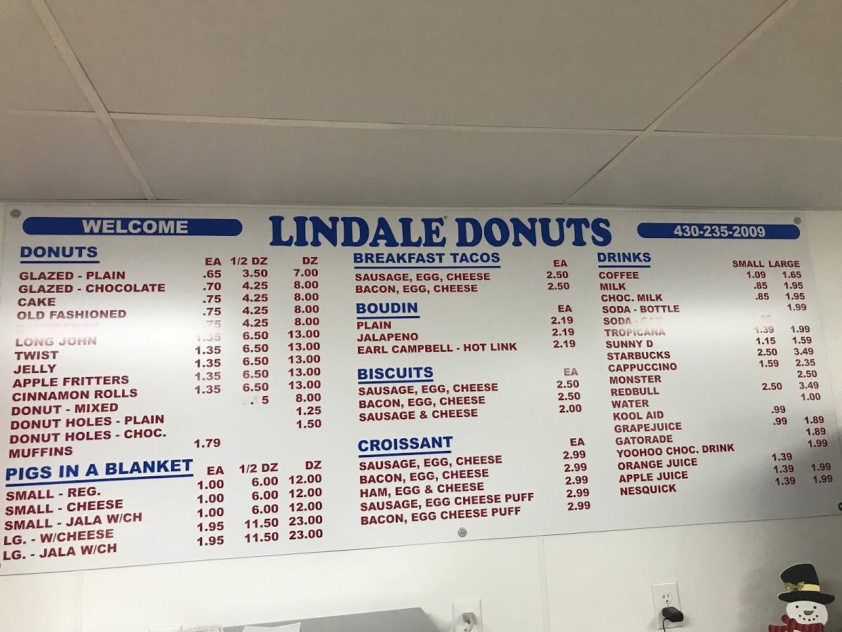 Menu at Lindale Donuts restaurant, Lindale