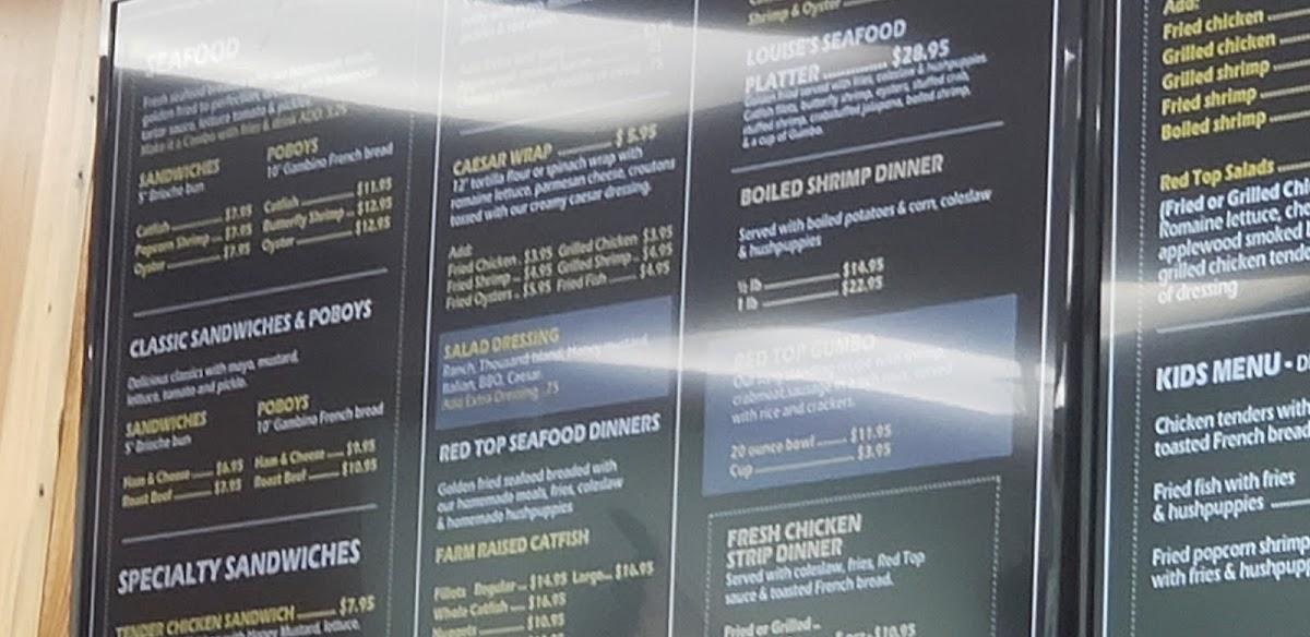 Menu at Red Top Seafood restaurant, Natchez