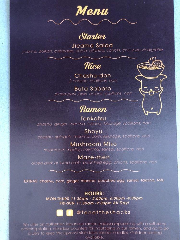 Menu at TEN Ramen restaurant, The Colony