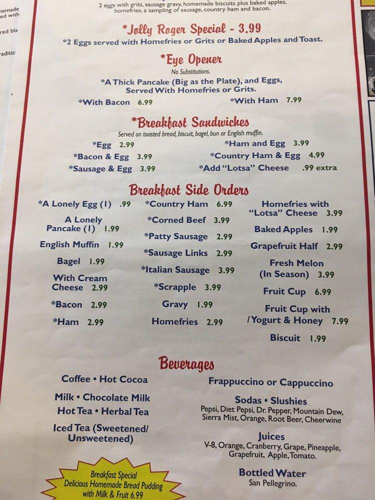 Menu at The Jolly Roger Restaurant, Kill Devil Hills