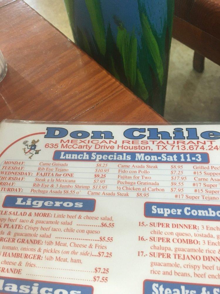 Menu at Don Chile Mexican Restaurant, Houston