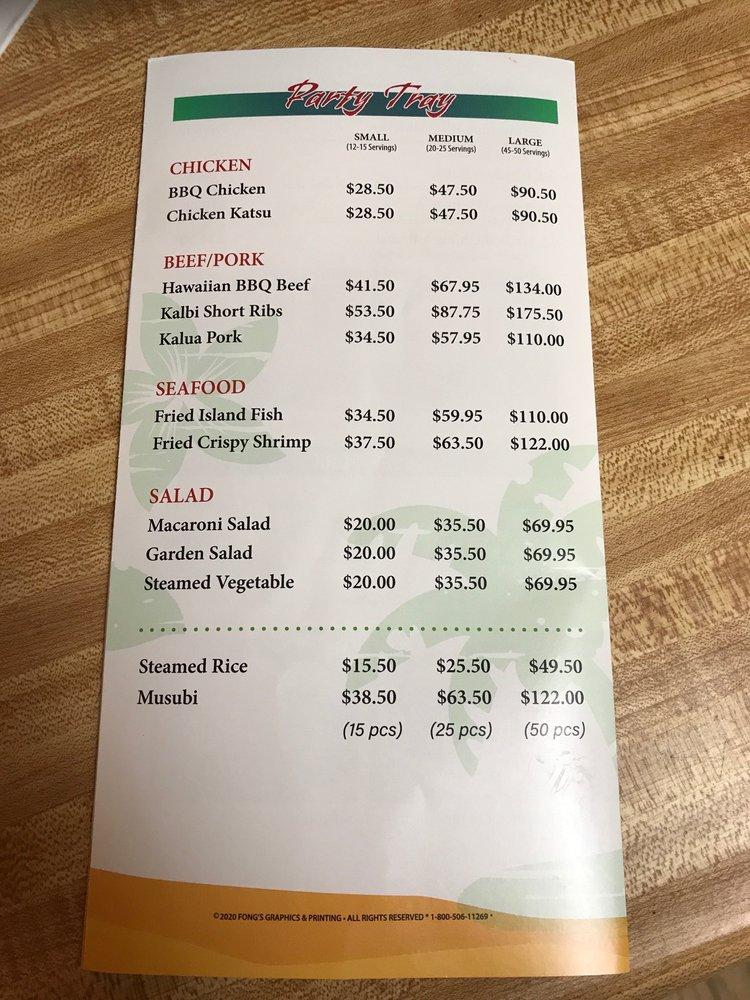 Carta de Haiku Hawaiian BBQ, Salinas