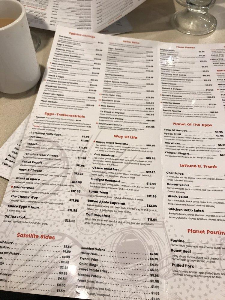 Menu at Mars Diner restaurant, Toronto