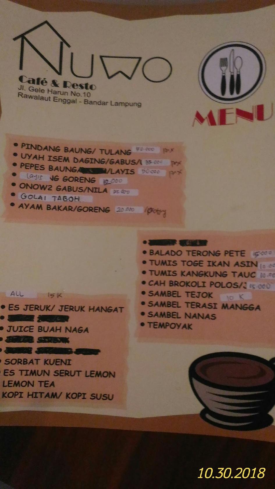 Menu at NUWO cafe & Resto, Bandar Lampung