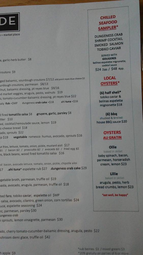 Menu at Parkside Cafe, Stinson Beach
