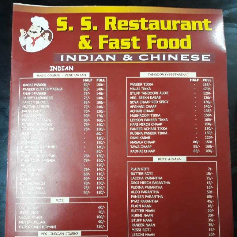 Menu at SS Restaurant & Fast Food, Delhi