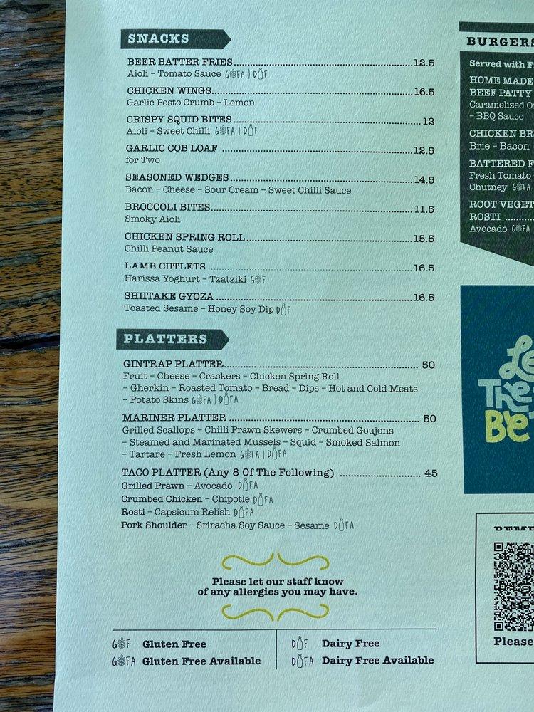 Menu at The Gintrap Restaurant & Bar, Napier