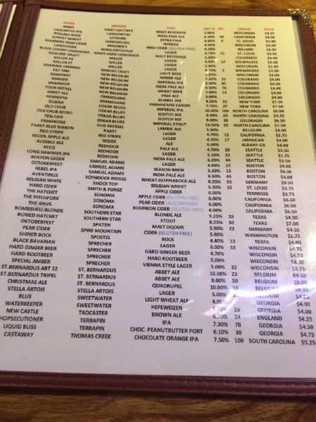 Menu at The Recovery Room Bar, Dothan