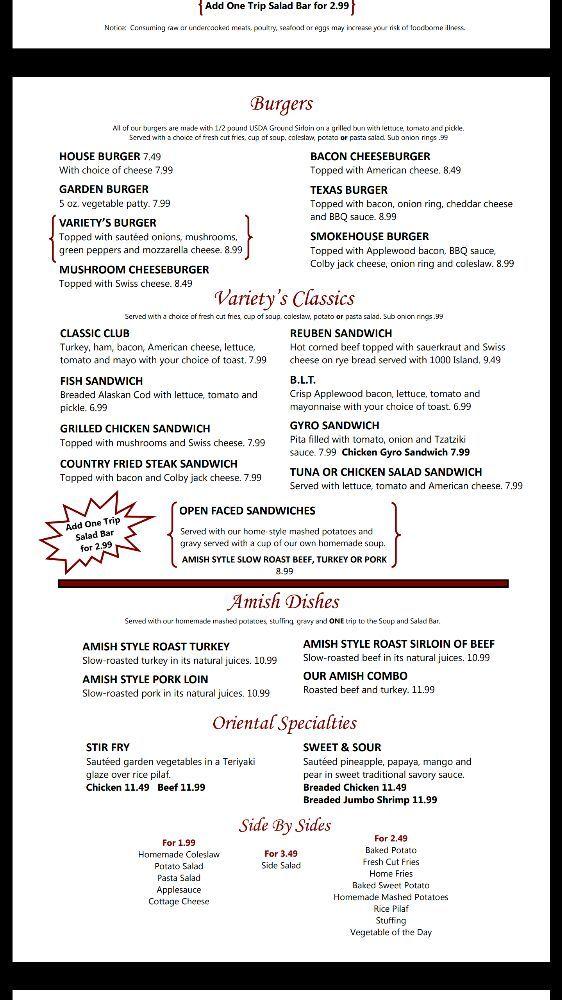 Menu at Variety's Restaurant, North Canton, S Main St #4271