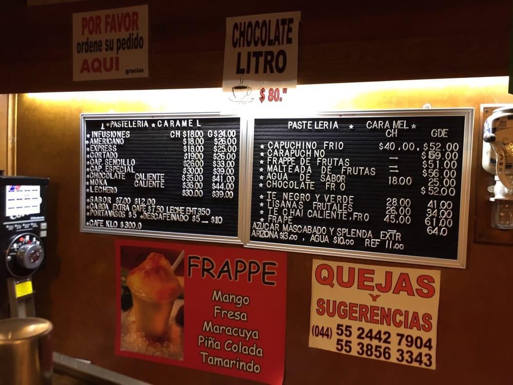 Menu at Caramel cafe, Mexico City, Calle Corina 117