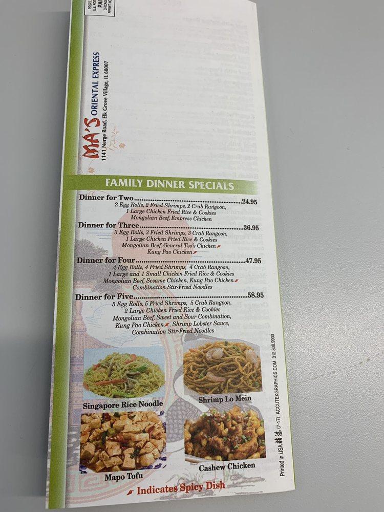 Menu at Ma's Oriental Express restaurant, Elk Grove Village