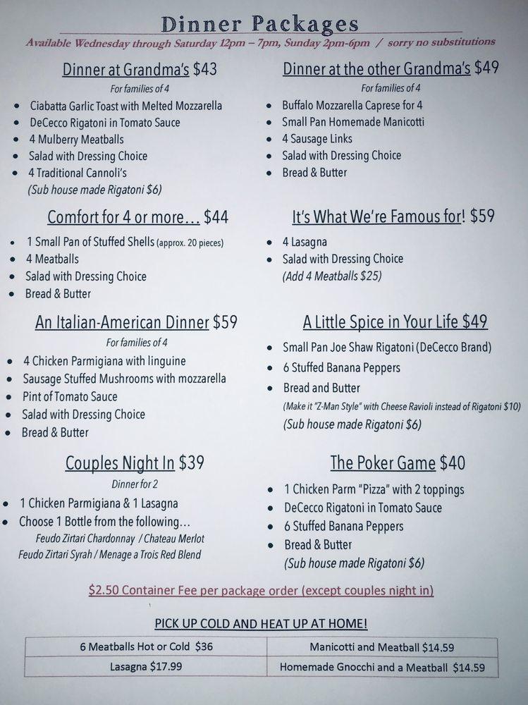 Menu at Mulberry Italian Ristorante pub & bar, Lackawanna