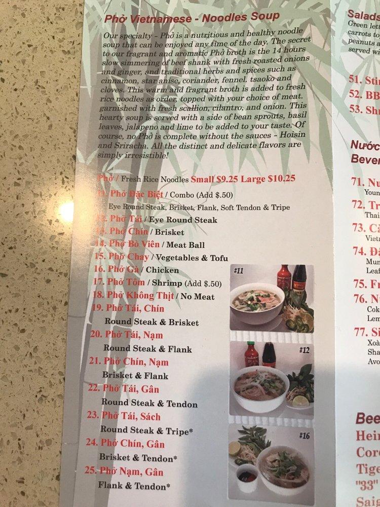 Menu at Pho Vu restaurant, La Quinta