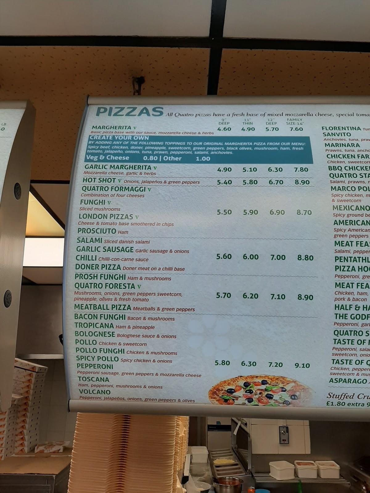 Menu at Quatro Pizza fast food, Mirfield