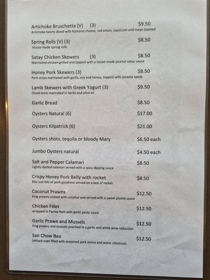 Menu at Riverfront Cafe, Innisfail