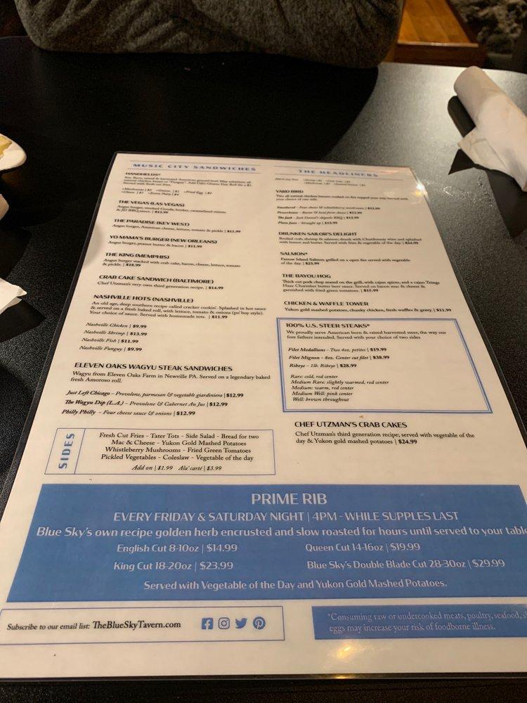 Carta del pub y bar The Blue Sky Tavern, Valley Green