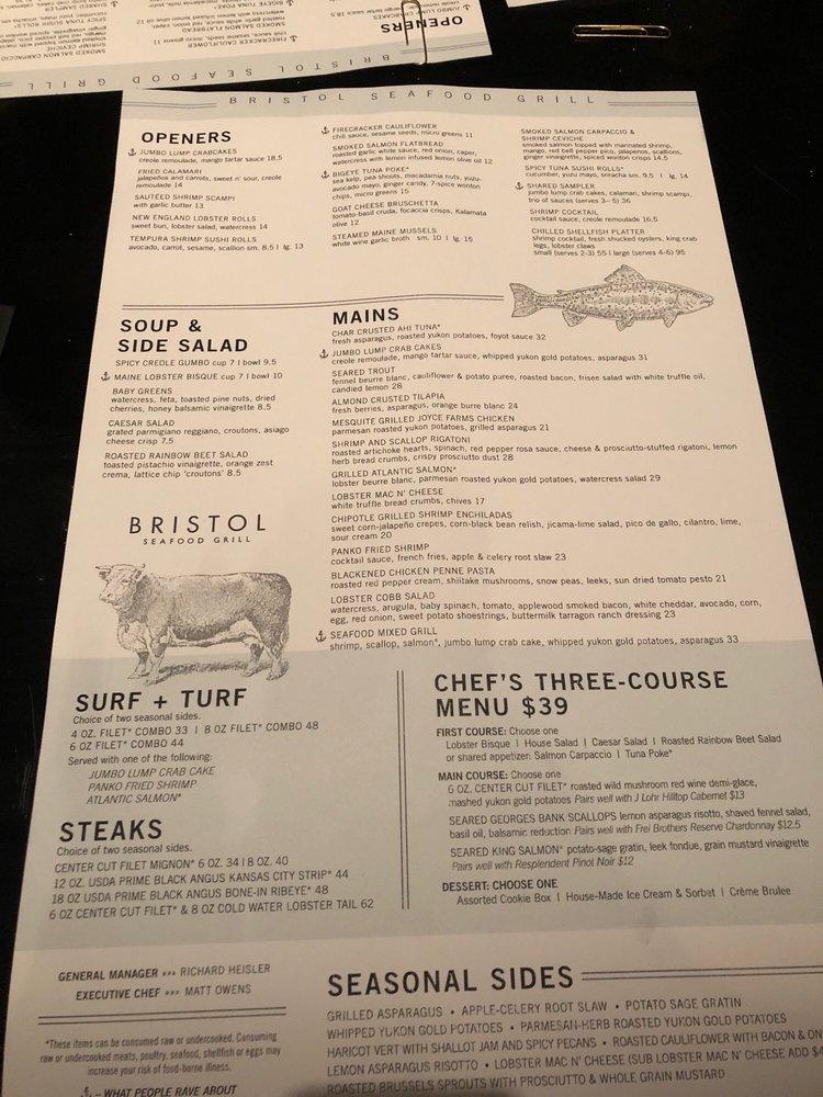Menu at Bristol Seafood Grill pub & bar, O'Fallon