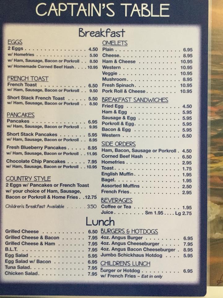 Menu at Captains Table restaurant, Point Pleasant Beach