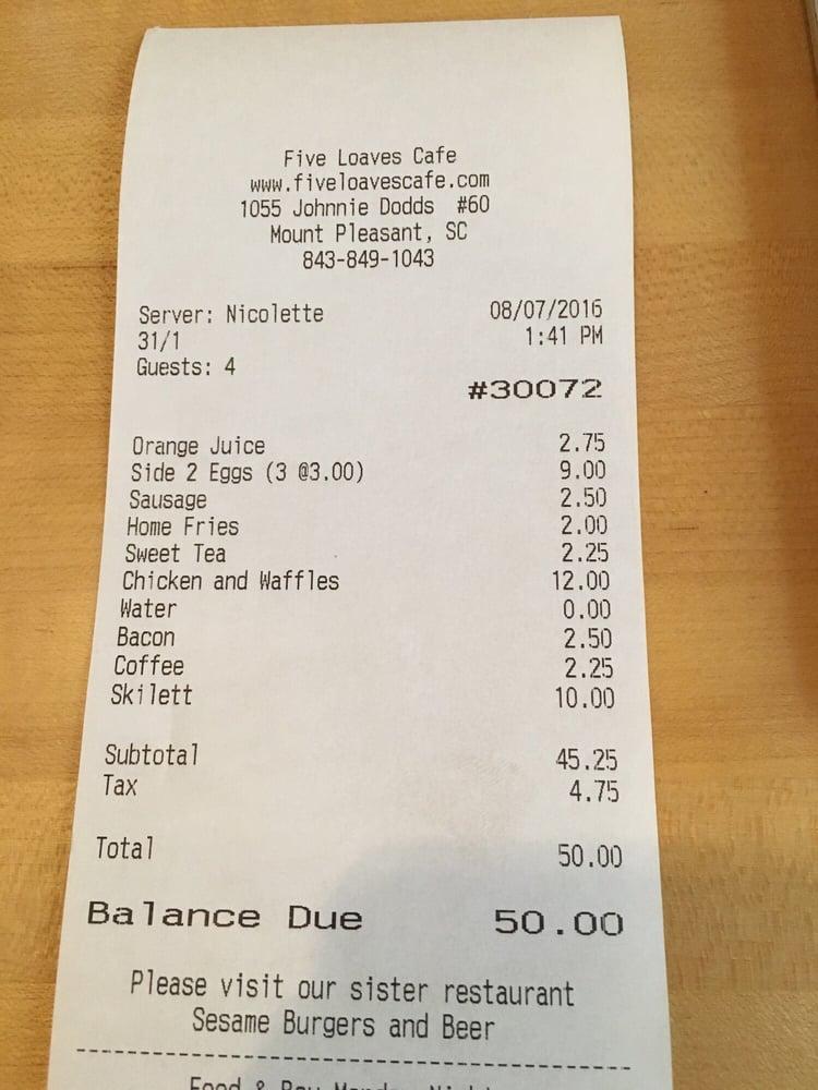 Menu at Five Loaves Cafe, Mount Pleasant, Johnnie Dodds Blvd #100