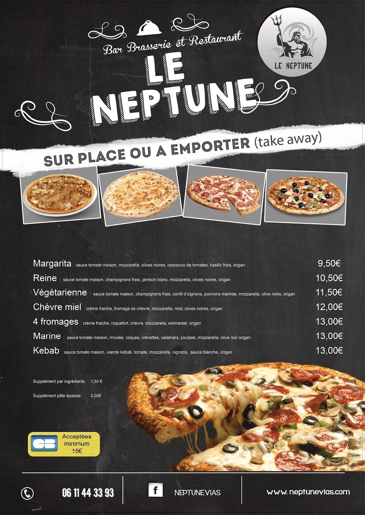 Menu at le neptune restaurant, Vias
