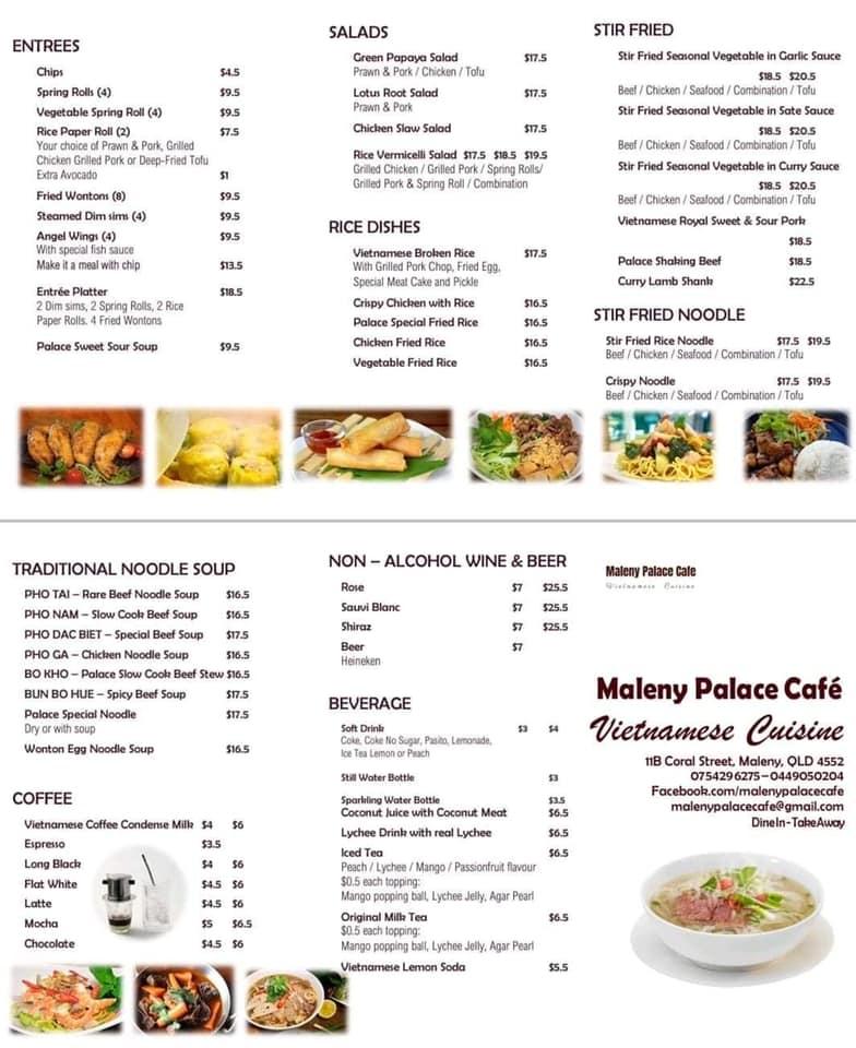 Menu at Maleny Palace Cafe, Maleny