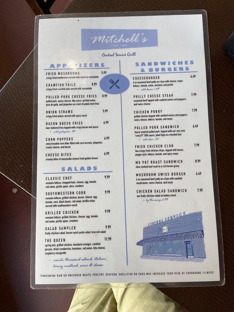 Menu at Mitchell’s - Central Service Grill pub & bar, Eupora