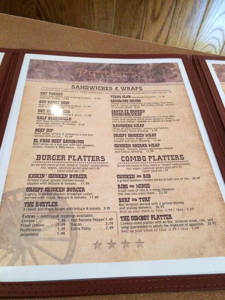 Menu at Rustler's Family Restaurant, St. John's