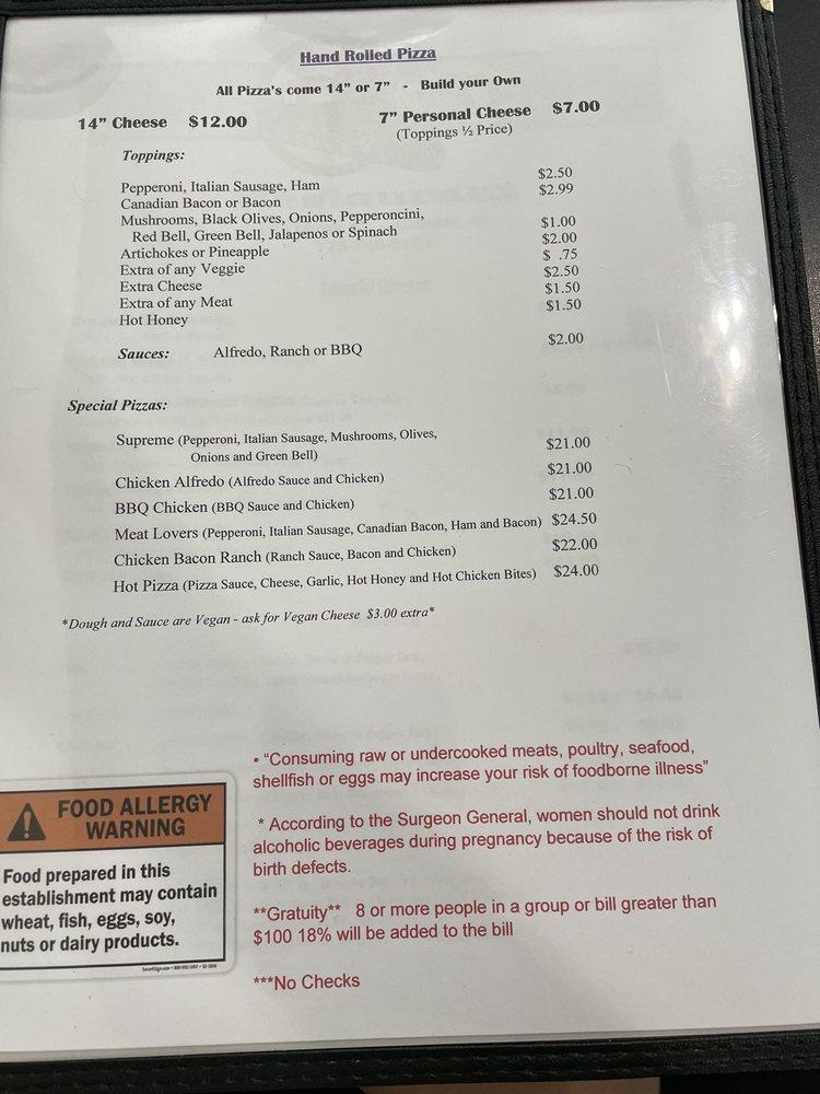 Menu at Side Track Restaurant, Caliente