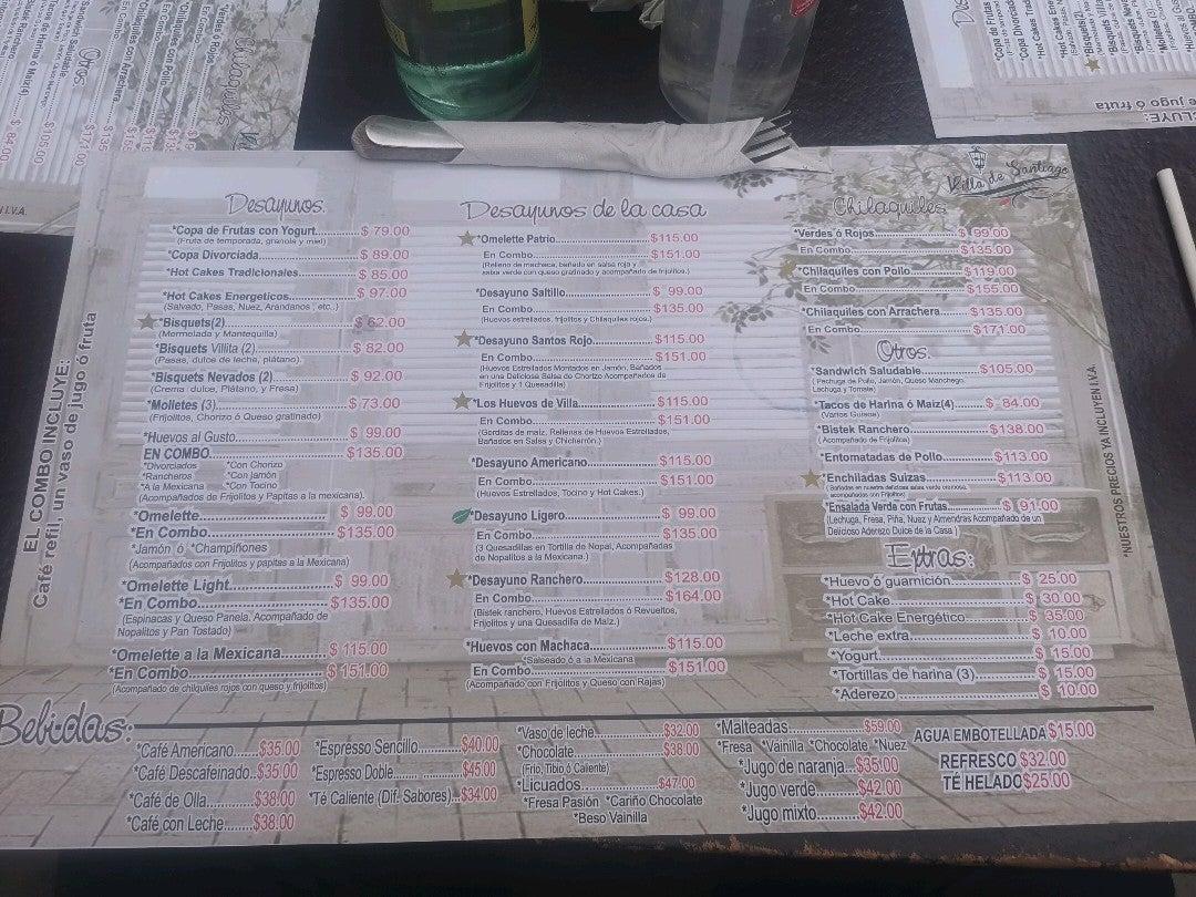 Menu at Villa de Saltillo restaurant, Saltillo, C. Hidalgo 160