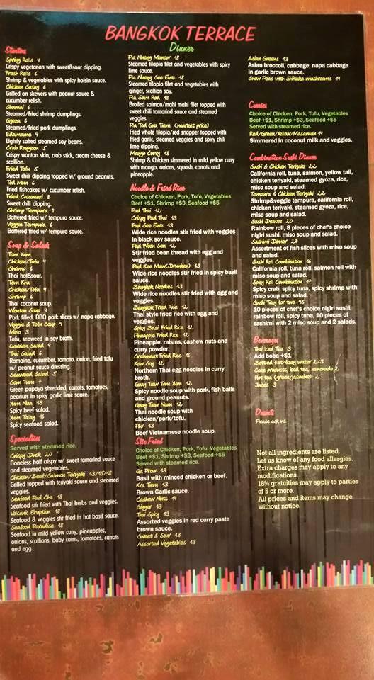 Menu at Bangkok Terrace restaurant, Blue Ash, Hunt Rd