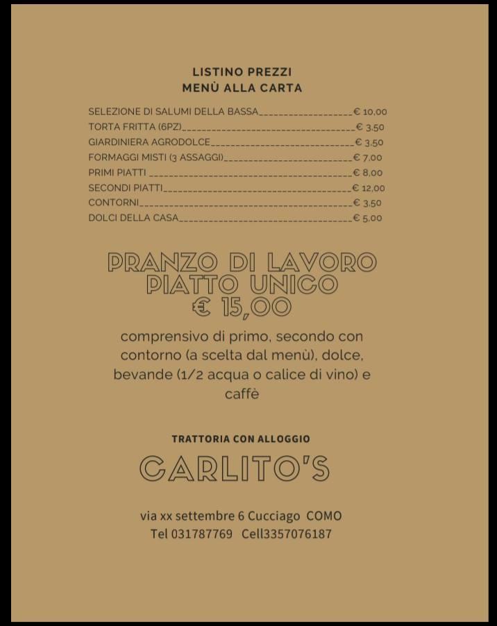 Menu da Ristorante Trattoria con Alloggio Carlito'S, Cucciago