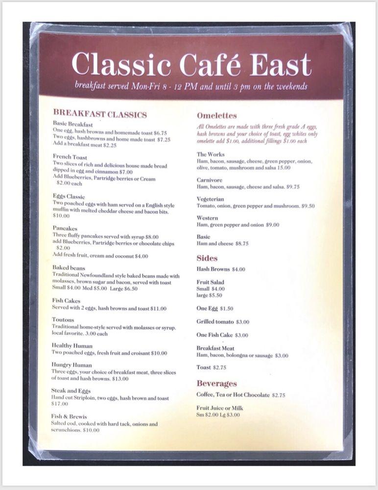 Menu At Classic Cafe East St John s Menu At Classic Cafe East St John s