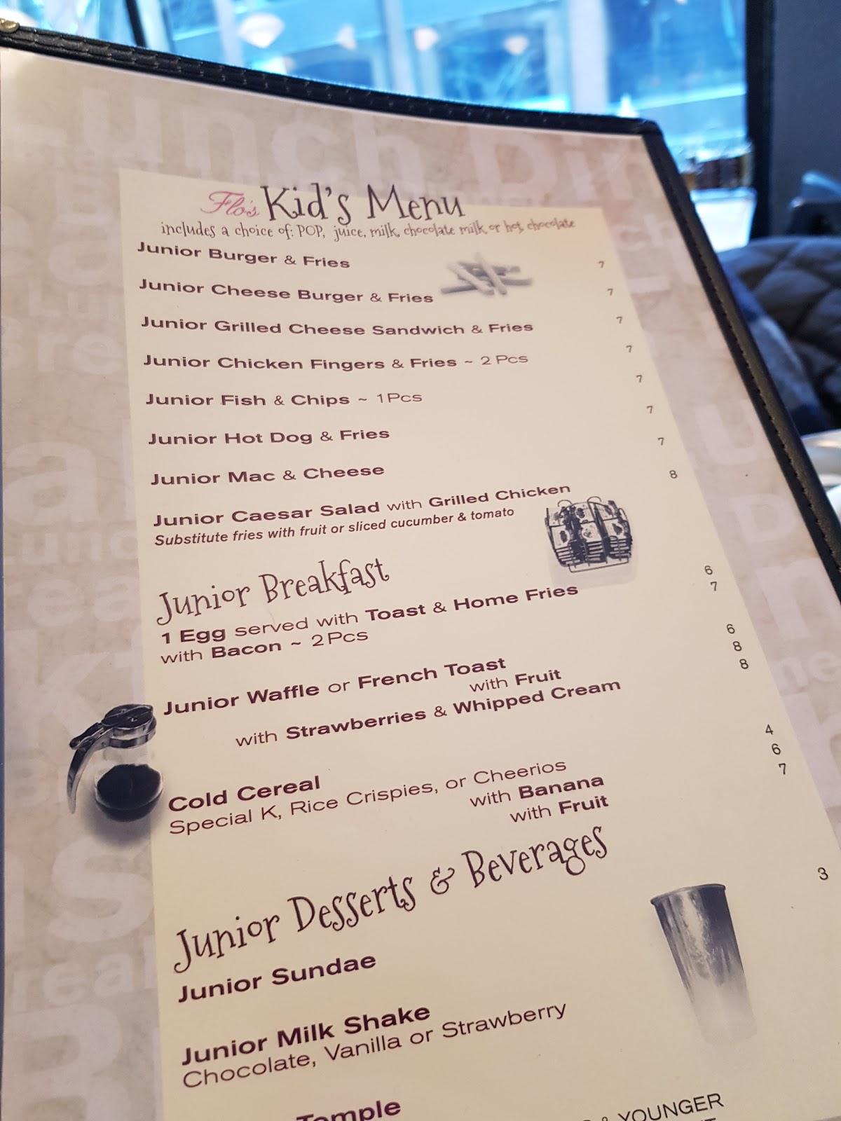 Menu at Flo's Diner restaurant, Toronto