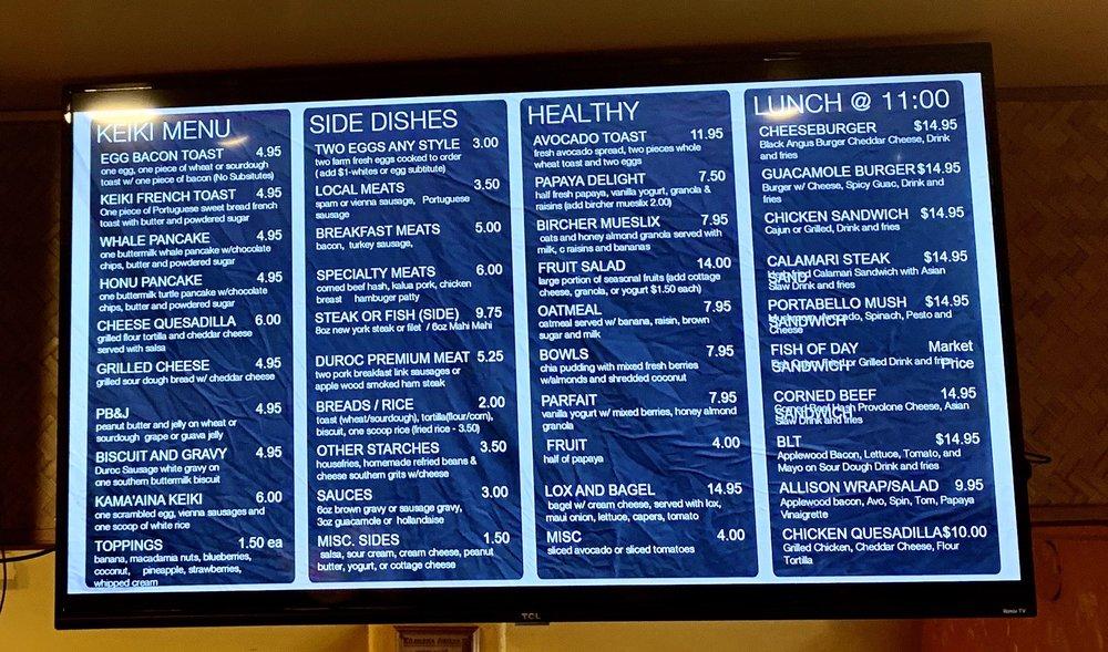 Menu at Kihei Caffe restaurant, Kihei