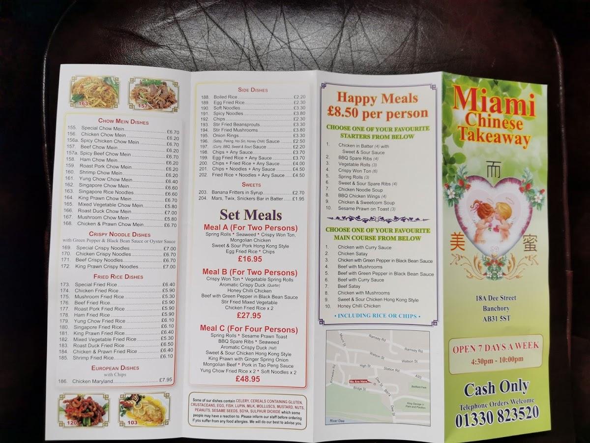 Menu at Miami Chinese takeaway fast food, Banchory