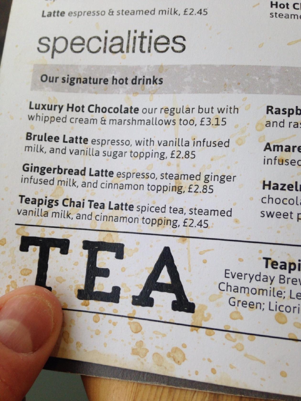 Menu at Olive & Bean cafe, Newcastle upon Tyne