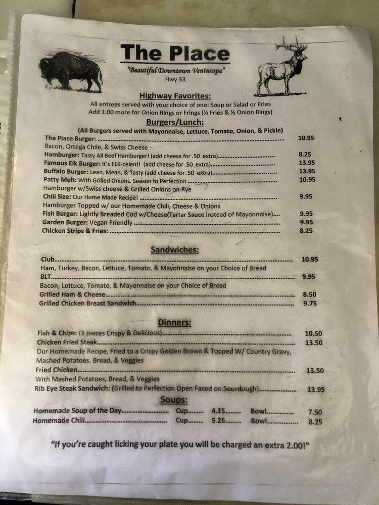 Menu at The Place restaurant, Ventucopa, CA-33