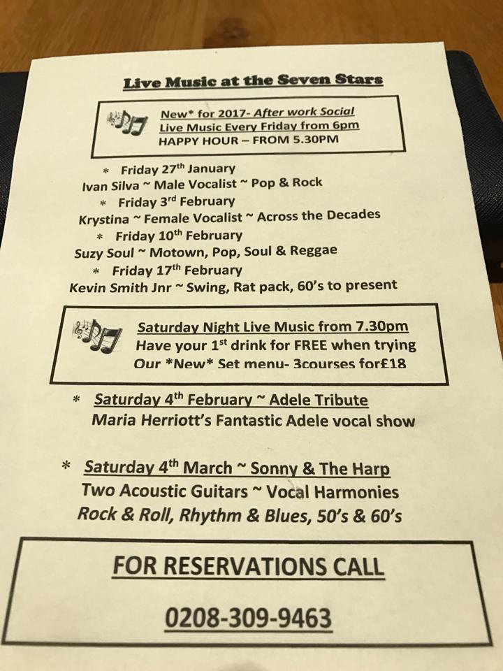 Menu at Seven Stars pub & bar, Sidcup
