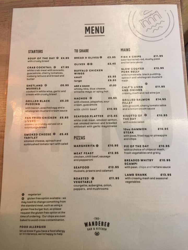 Menu at The Wanderer Bar & Kitchen, Knaresborough