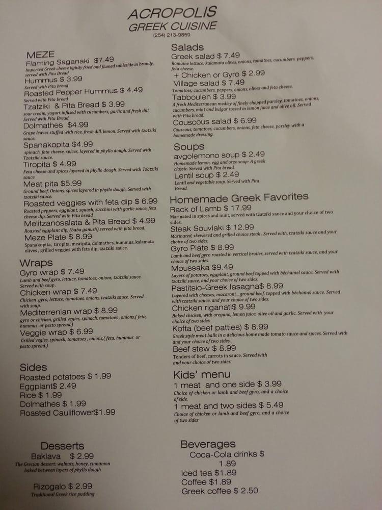 Menu at Acropolis cafe, Harker Heights, 360 W Central TX
