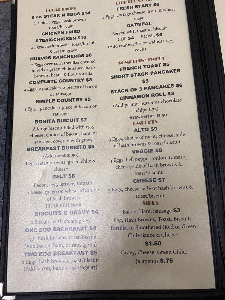 Menu at Alto Cafe, Alto, 810 NM-48