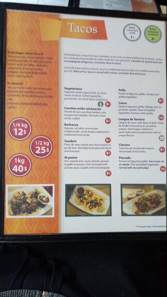 Menu at EL REY DEL TACO restaurant, Montréal, 232 Rue Jean-Talon E
