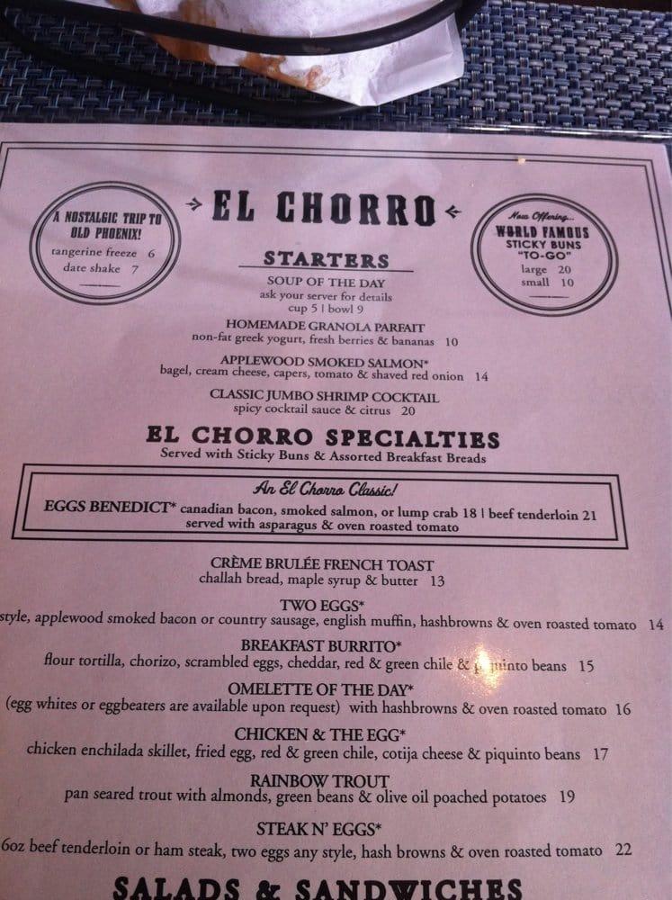 Menu at El Chorro pub & bar, Paradise Valley