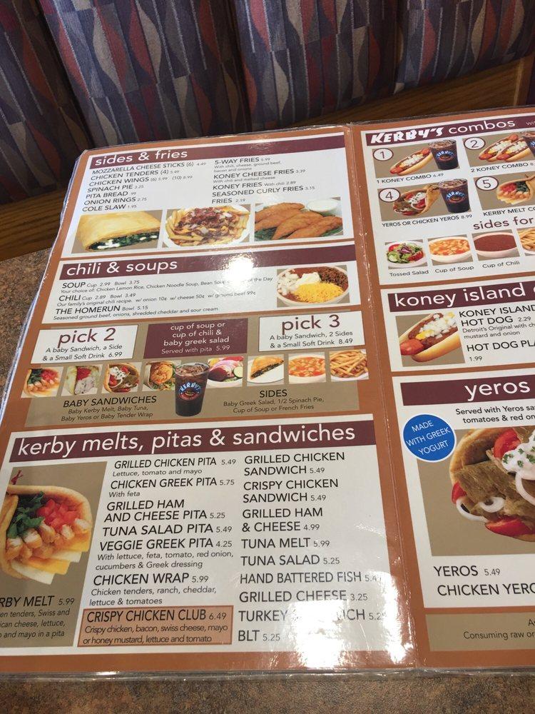 Menu at Kerby's Koney Island restaurant, Livonia, 37155 Six Mile Rd