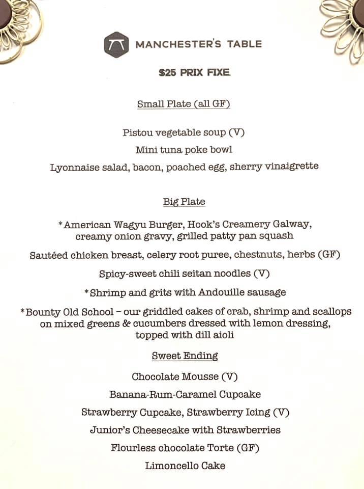 Menu at Manchester's Table pub & bar, Richmond