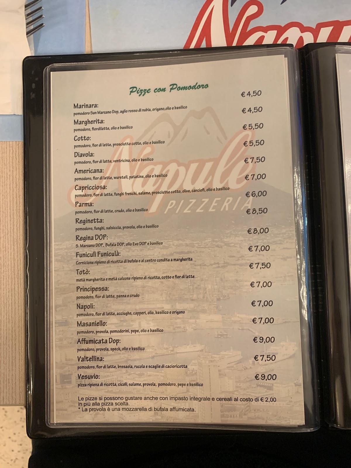 Carta de Pizzeria Napule, Francavilla Fontana
