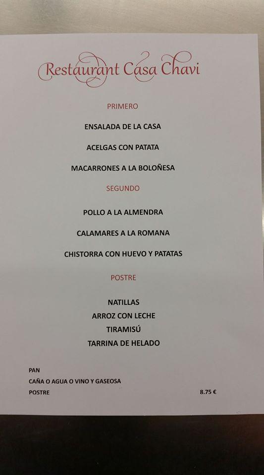 Menu at Restaurante Casa Chavi, Barcelona