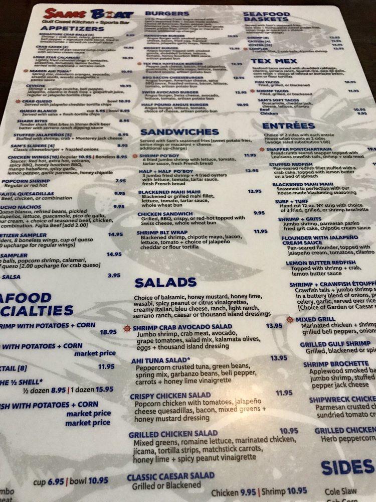 Menu at Sam's Boat pub & bar, Cypress, Barker Cypress Rd #100
